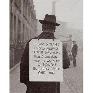 Job Hunting Sign the Great Depression Work Man Great Depression Era ...