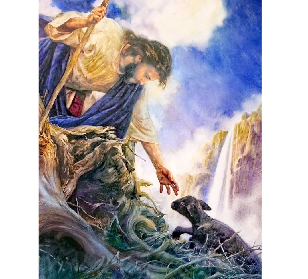 Jesus Christ Rescuing A Lamb Jesus Reaching for Lost Lamb Lost Sheep ...