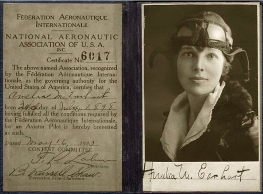 Amelia Earhart Pilot's License Photo Autograph Signature Woman Pilot ...