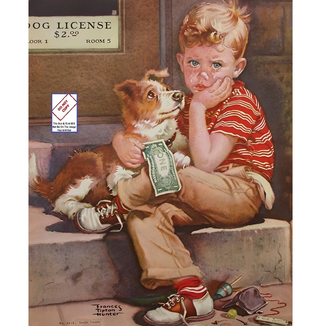 Double Trouble Young Boy Crying With His Pet Puppy Dog by Frances ...