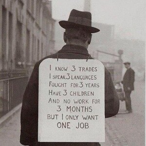 Job Hunting Sign the Great Depression Work Man Great Depression Era ...