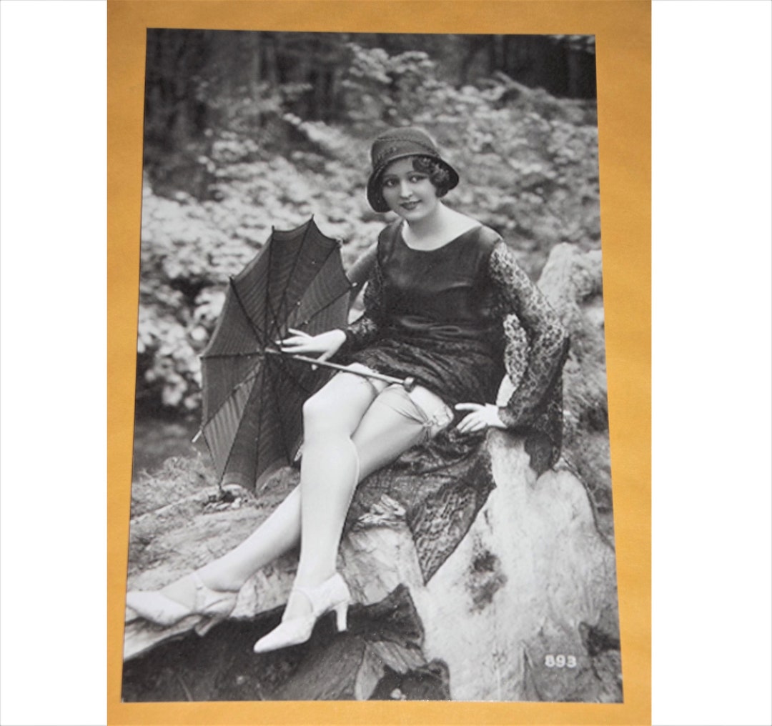 Sexy Pantyhose Stocking Legs 1920s Photo Woman Flapper Girl Lifting ...