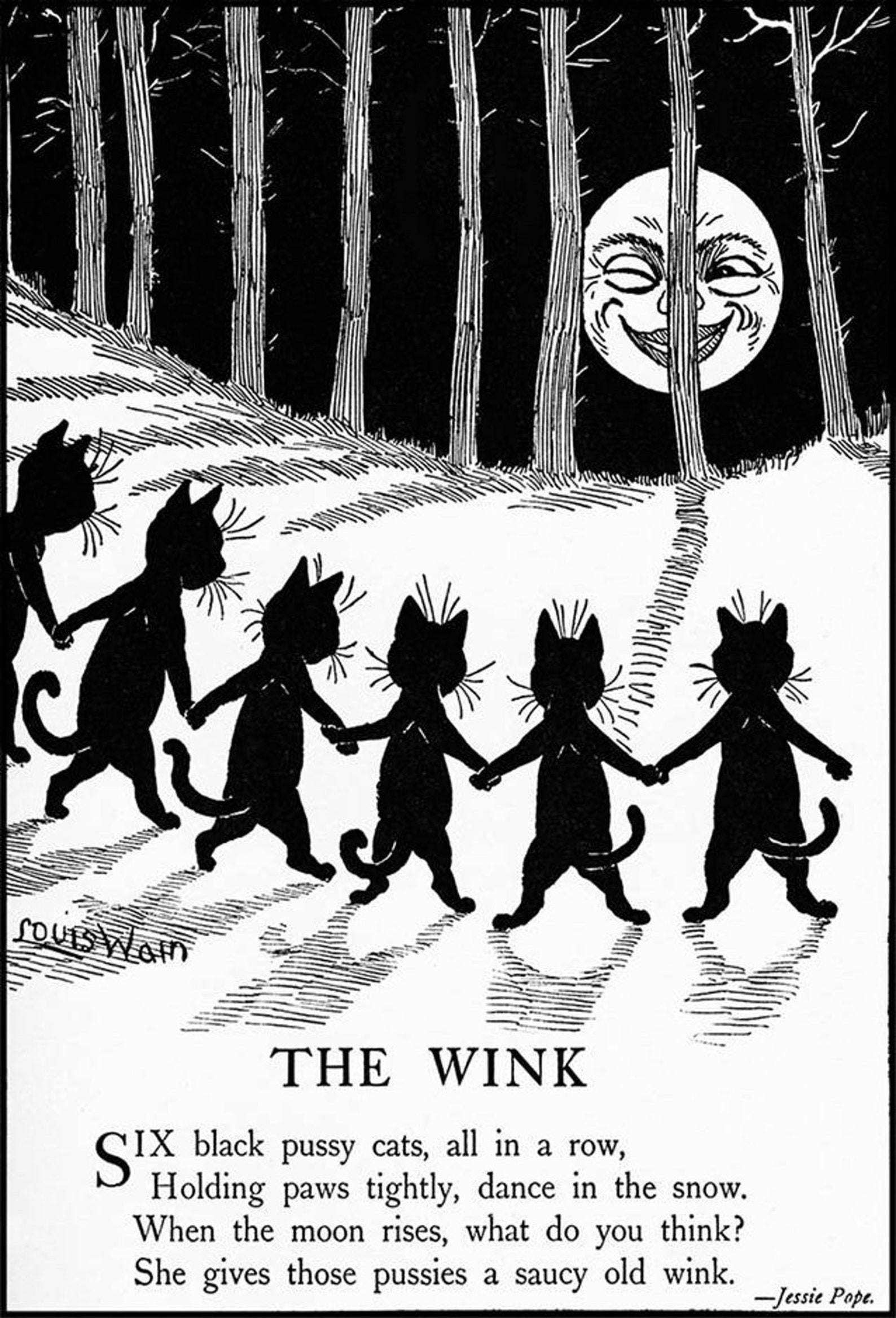 The Moon Winks to the KITTENS Louis Wain Cat Illustration Poem | Etsy