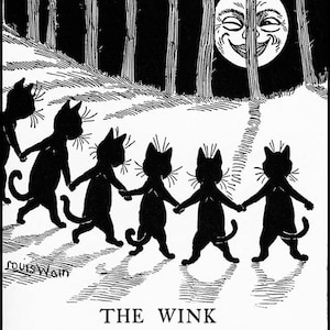 The Moon Winks to the KITTENS Louis Wain Cat Illustration Poem Vintage ...