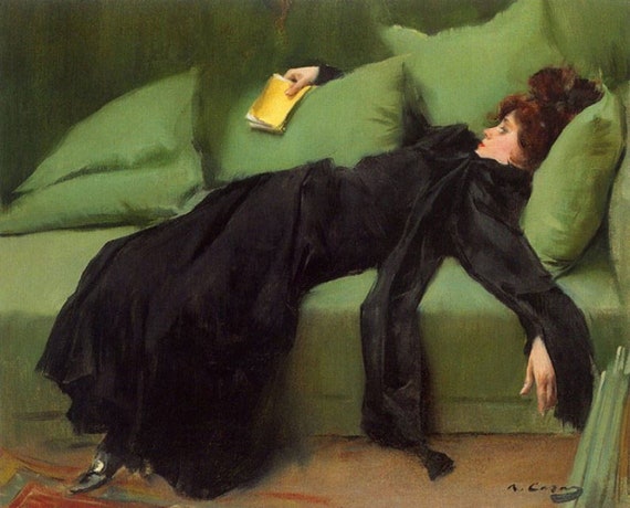 Decadent Young Woman After the Dance Painting by Roman Casas 1899 Retro Aesthetic Bored Gilded Female Figure Famous Old Antique Art 313C