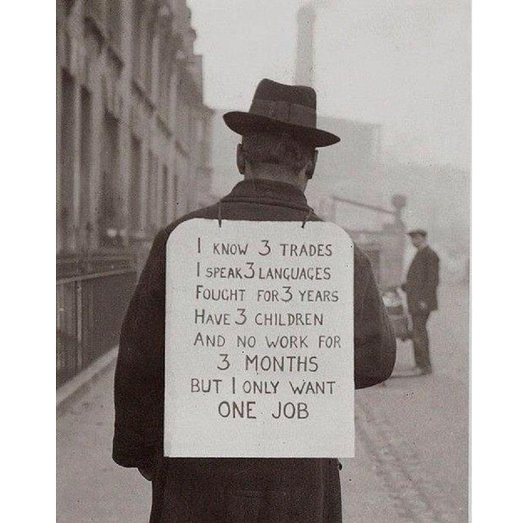 Job Hunting Sign the Great Depression Work Man Great Depression Era ...