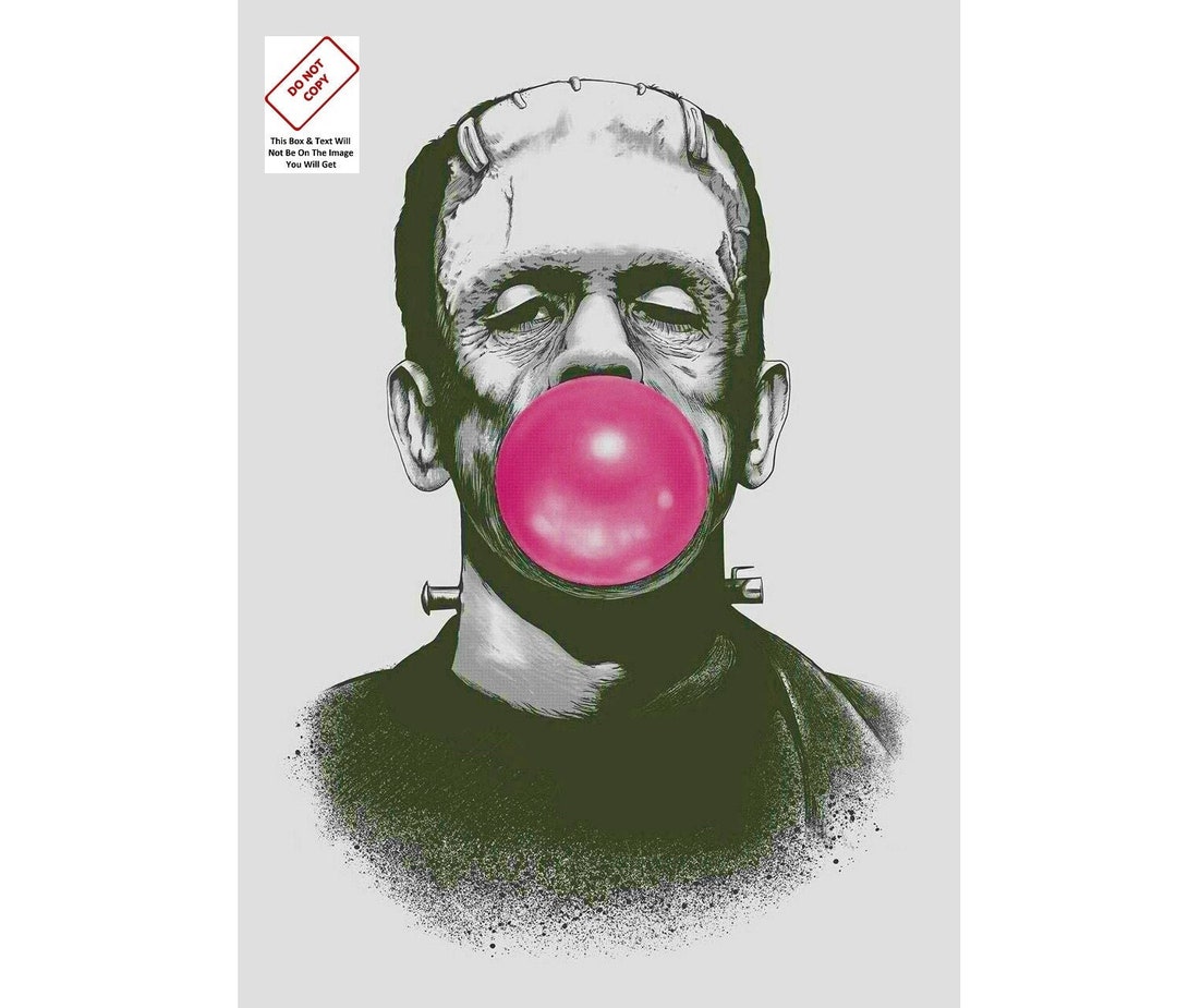 Frankenstein Monster Blowing a Pink Bubble Gum Boris Karloff Picture ...