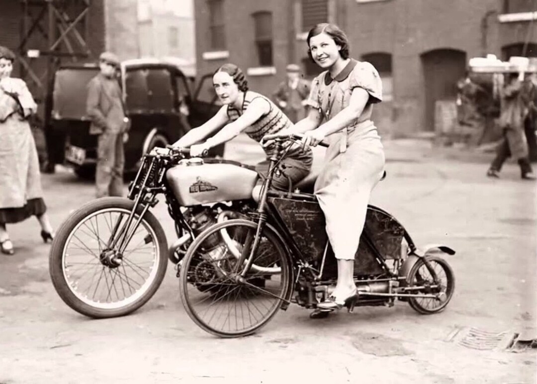 Vintage Girl Bikers Riding Antique 1920s Motorcycle 4x6 5x7 Photo ...