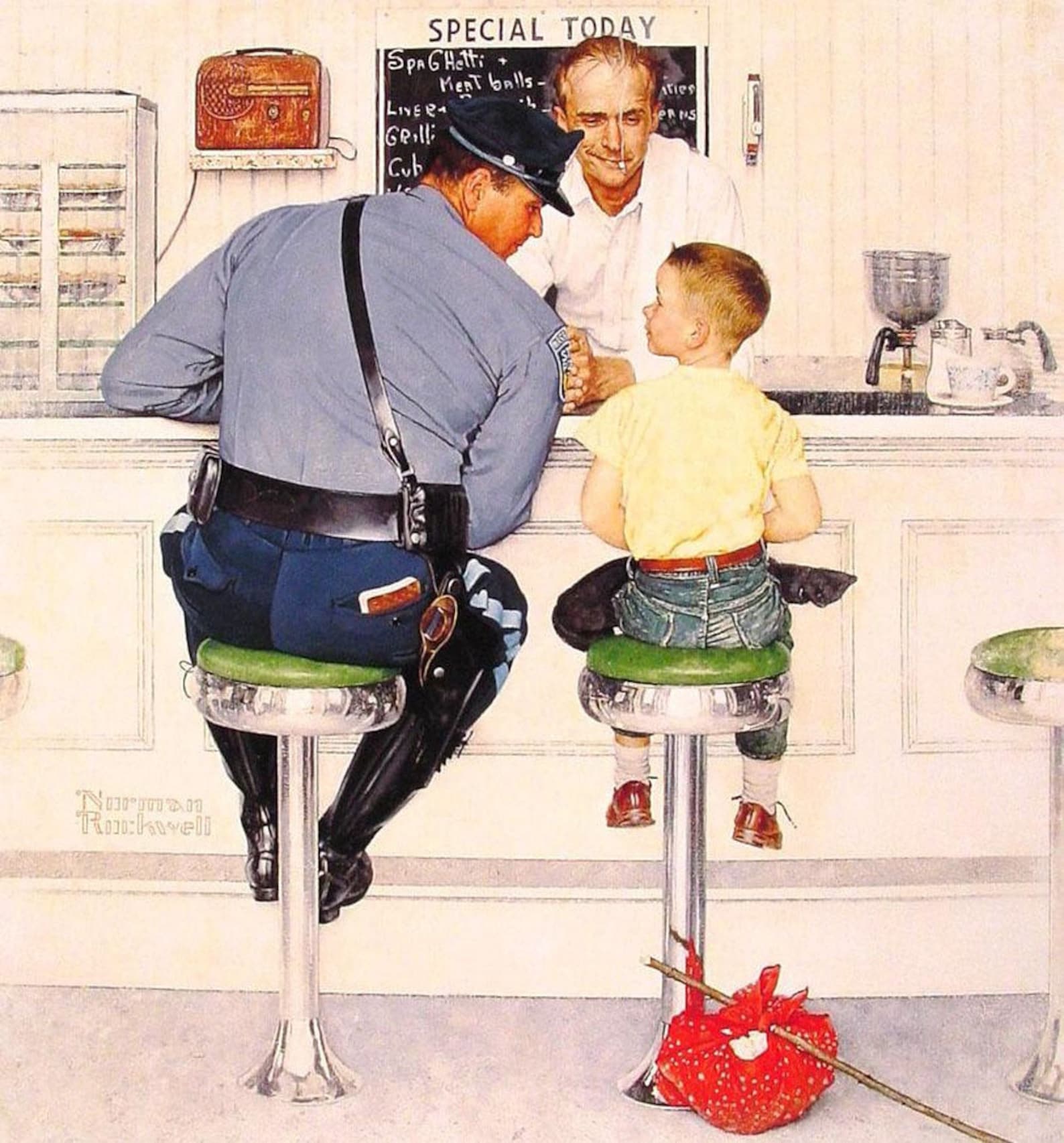 The Run Away Norman Rockwell Art Painting Boy Cop Police Cafe - Etsy