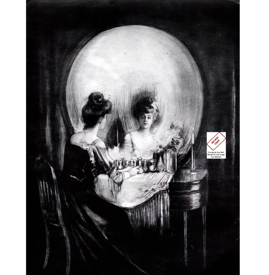 Skull Illusion Art Print 8x10 Victorian Fine Art All is Vanity Skull Woman at Vanity Macabre ...