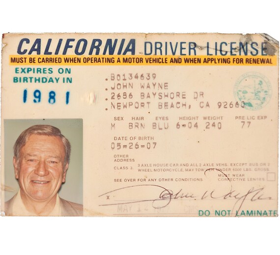 John Wayne 1907 DOD ID Driver License Dept of Defense ID - Etsy