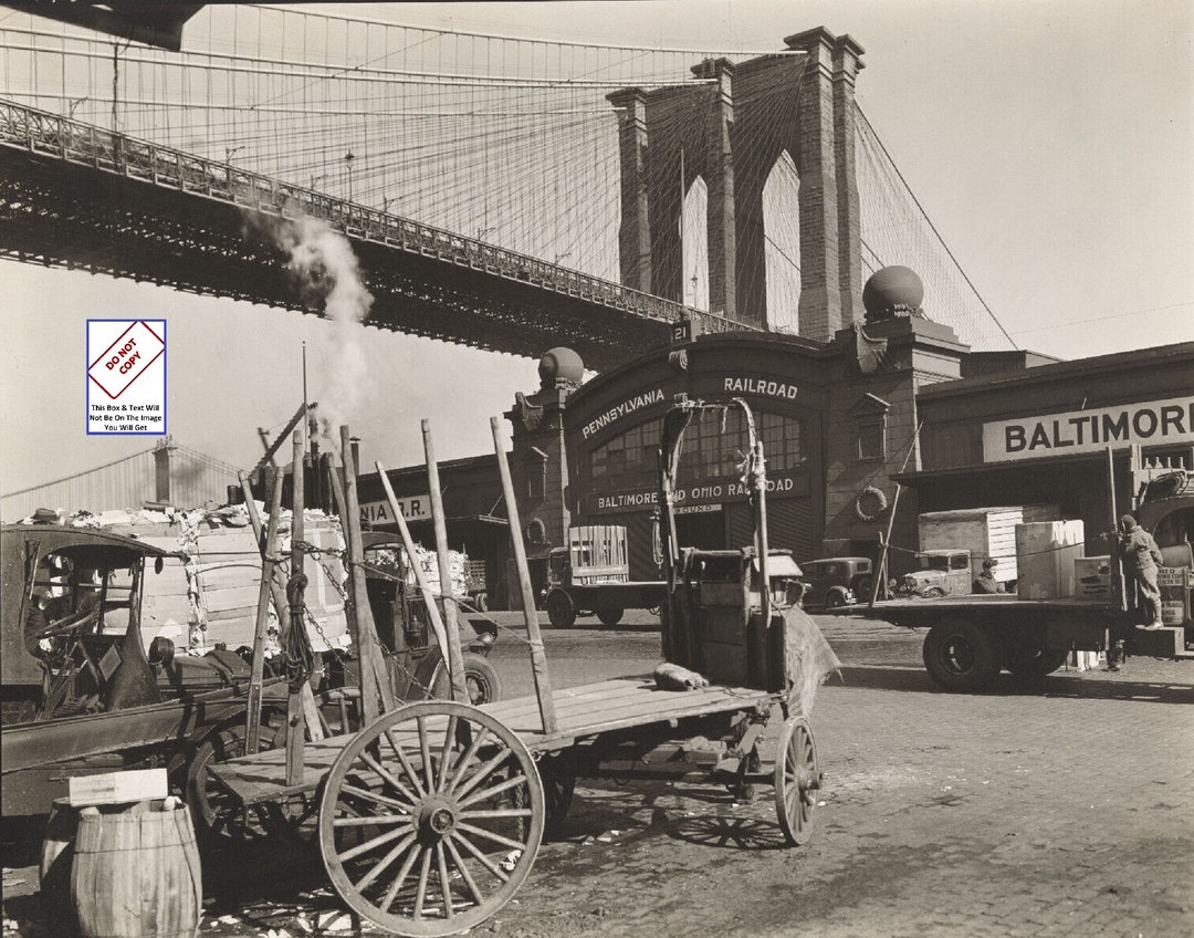 Brooklyn Bridge 1930s Trucks and Wagons Parked on Pier 21, Pennsylvania ...
