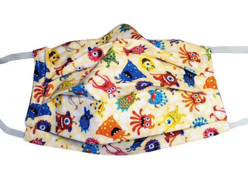 Yellow Monster Print Face Mask, Reusable With Filter Pocket - Etsy