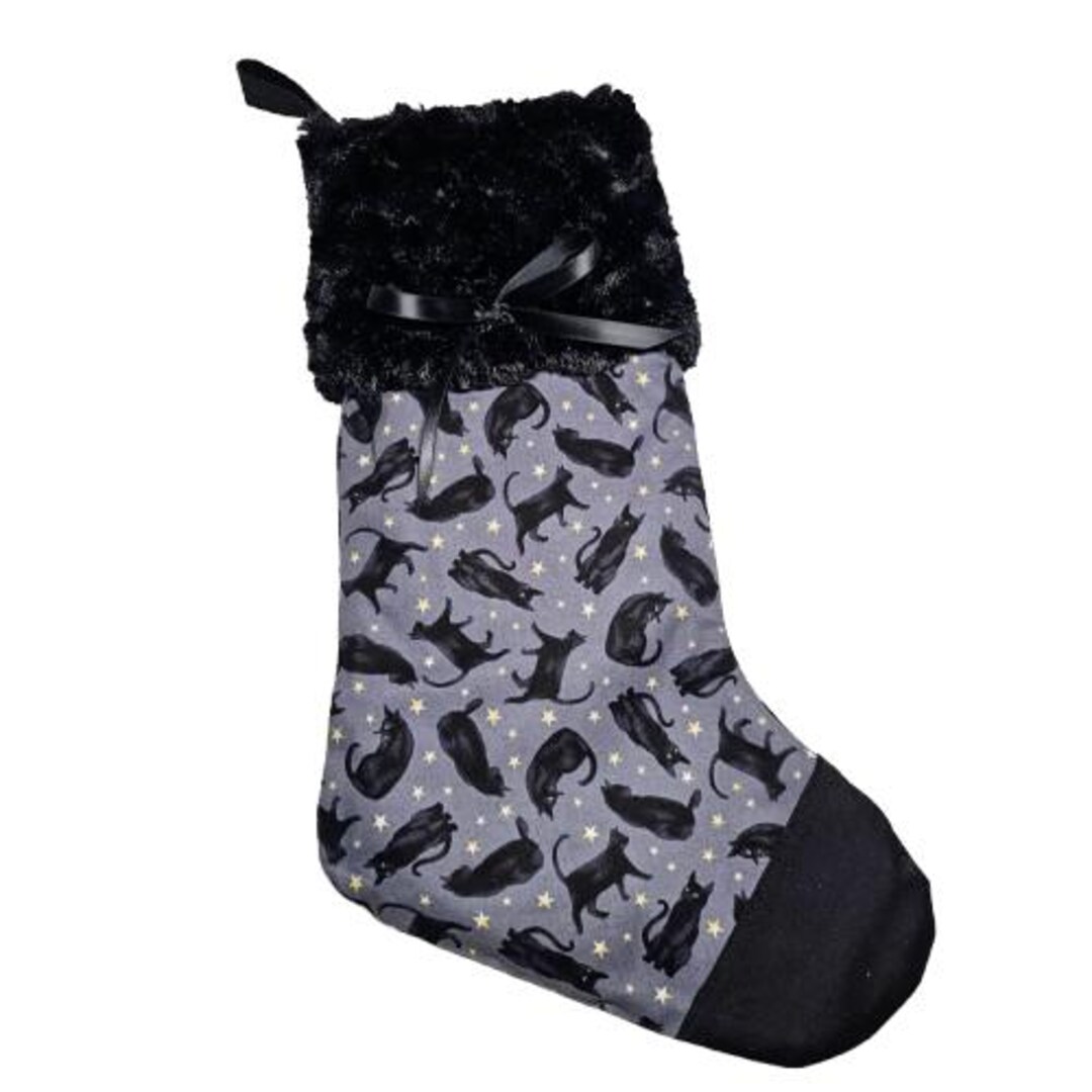 Lucky Black Cat Gothic Christmas Stocking, Alternative Holiday Decor ...