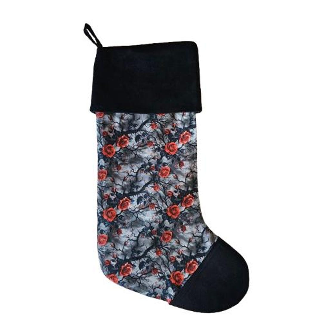 Gothic Christmas Stocking, Red Roses, Black Branches, Graveyard Ghouls ...