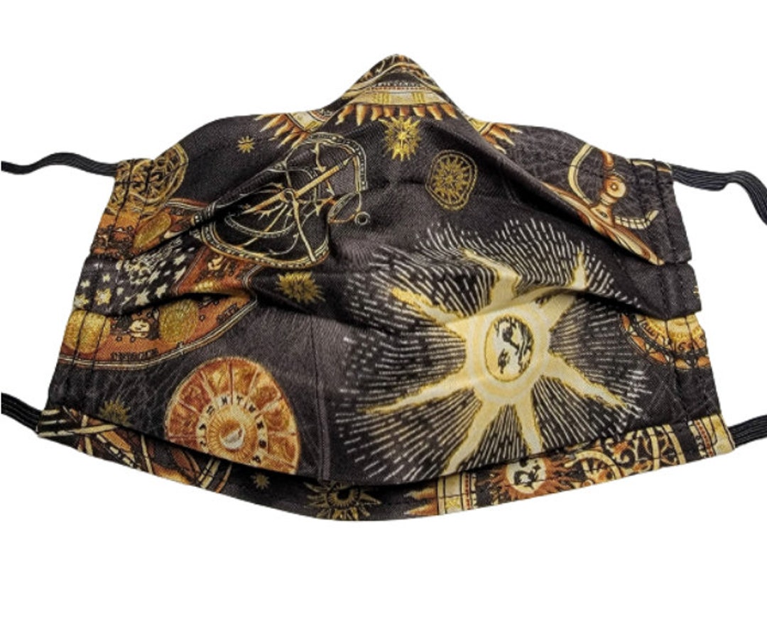 Steampunk Gears Face Mask, Witchy Celestial Print, Reusable With Filter ...