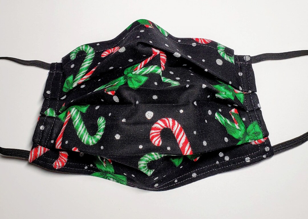 Christmas Candy Canes on Black Holiday Reusable Adjustable Face Mask - Etsy