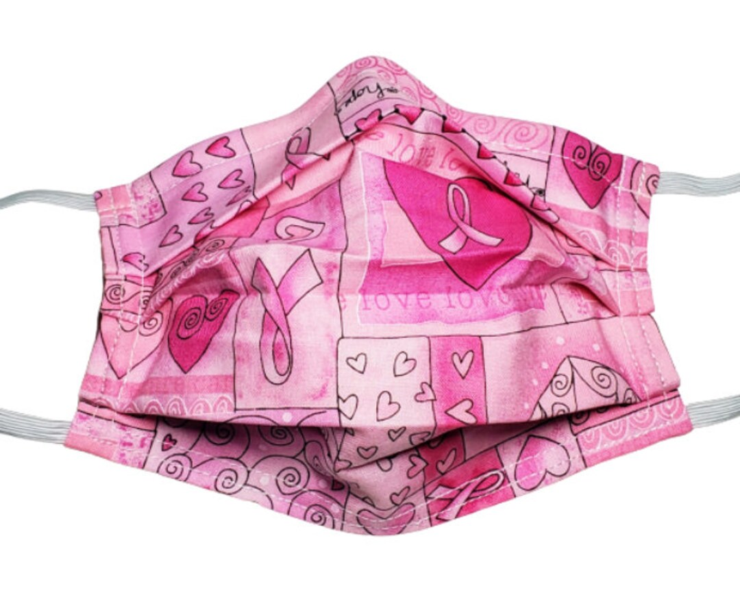 Breast Cancer Ribbons Mask Handmade Reusable Adjustable Face Mask With ...