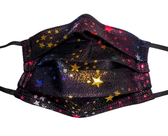 Rainbow Metallic Stars Reusable Adjustable Face Mask With Nose - Etsy