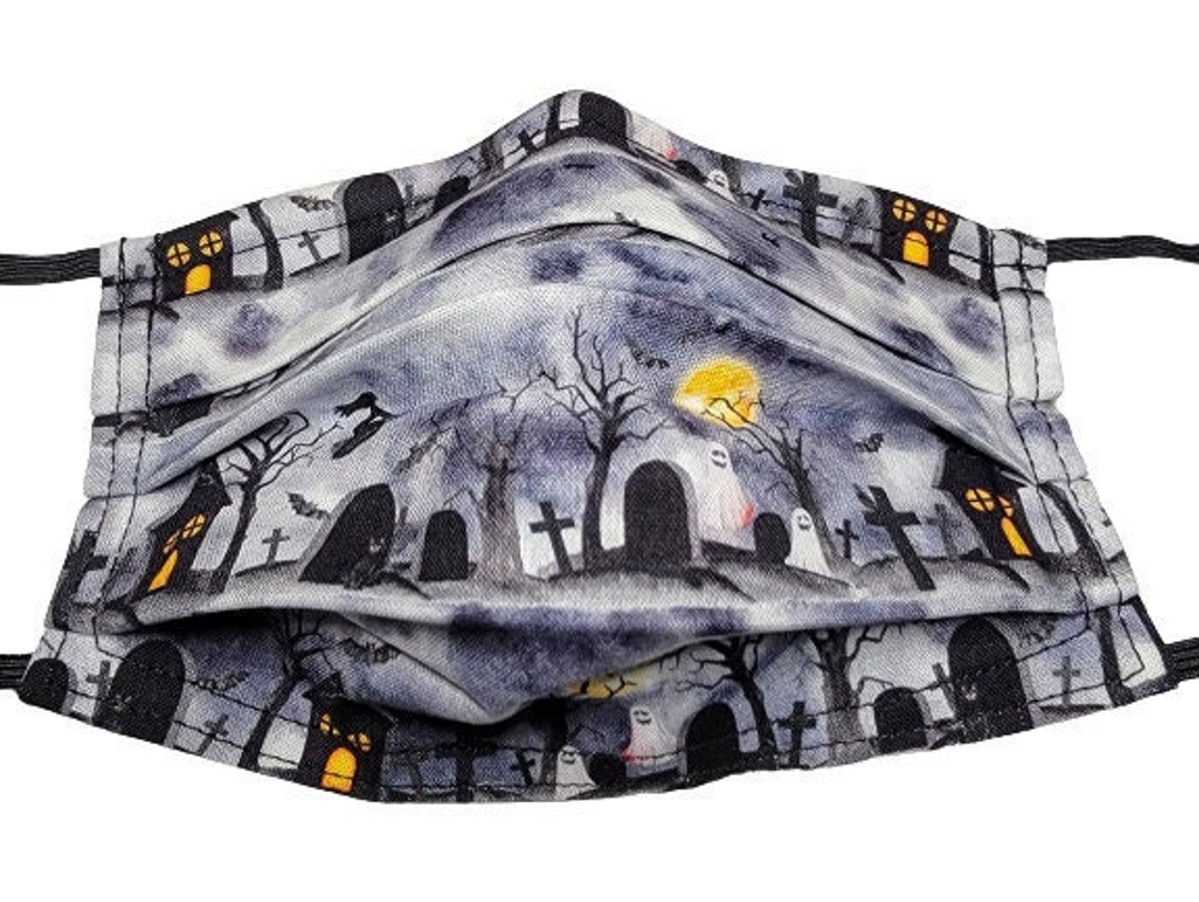 Haunted Houses and Tombstones Mask Reusable Adjustable Face Mask With ...