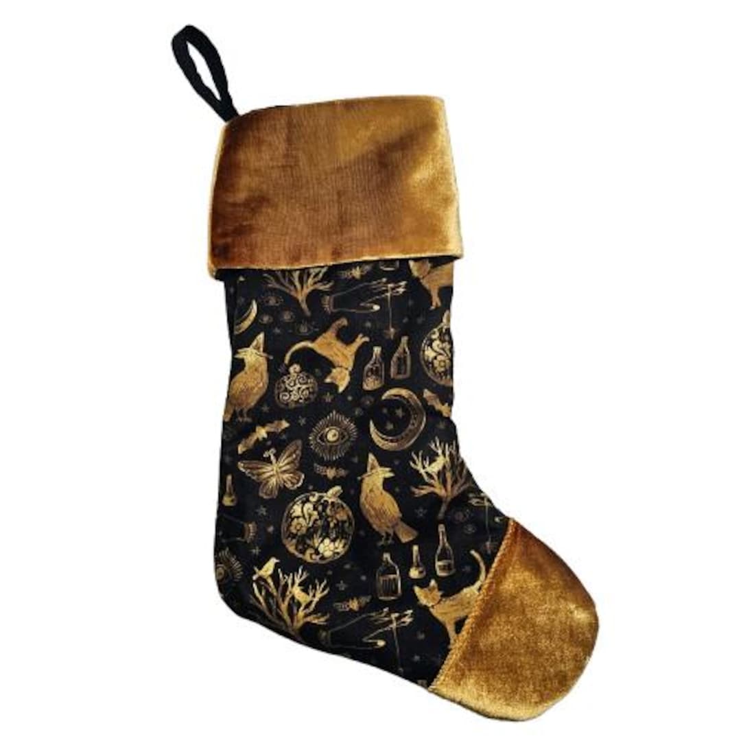 Gothic Christmas Stocking, Golden Spells, Graveyard, Metallic Print ...