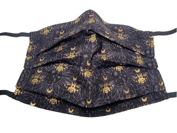 Mystic Moons and Bees Mask (black) Adjustable Reusable Face Mask With ...