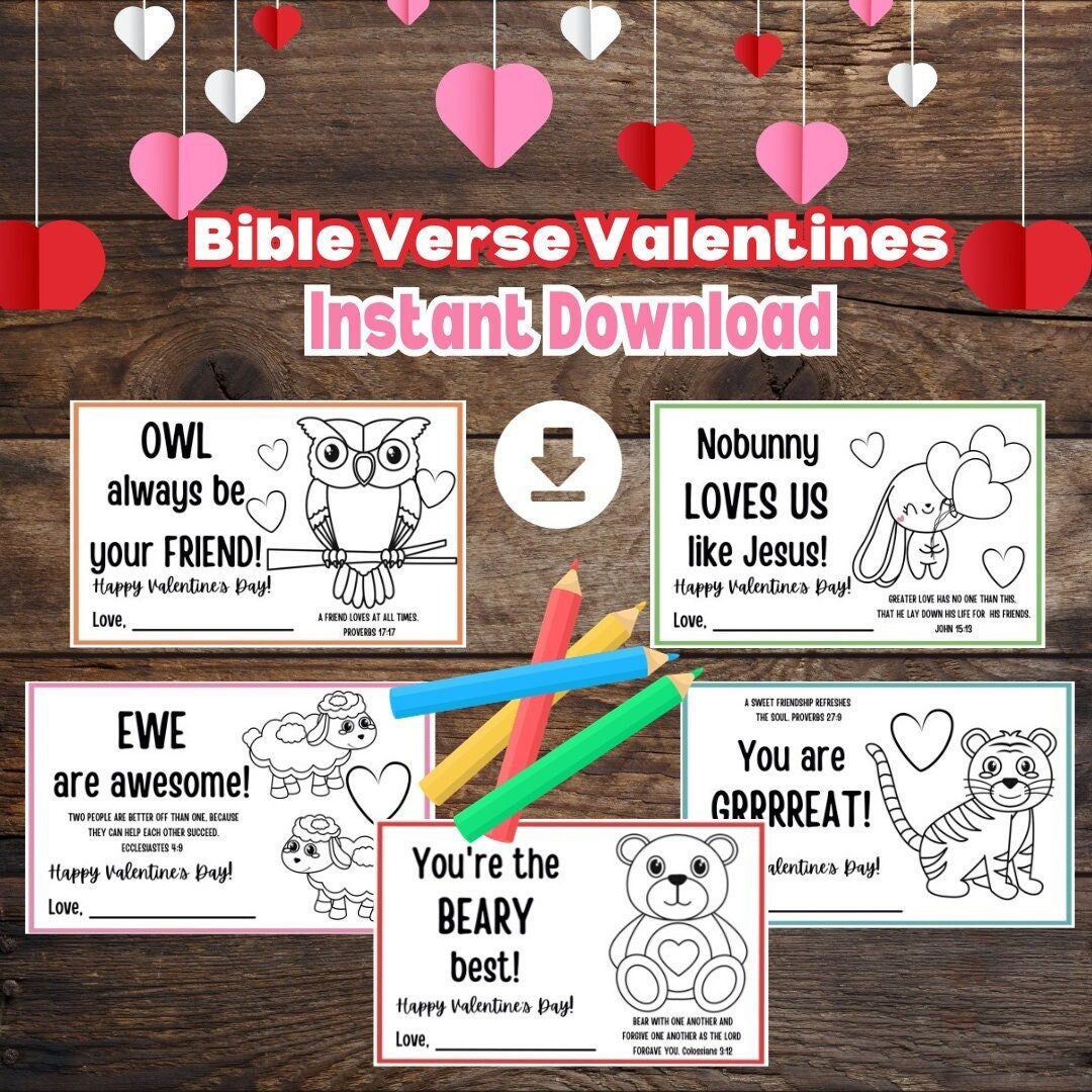 Bible Verse Valentine Cards PRINTABLE, Valentines Day Coloring ...