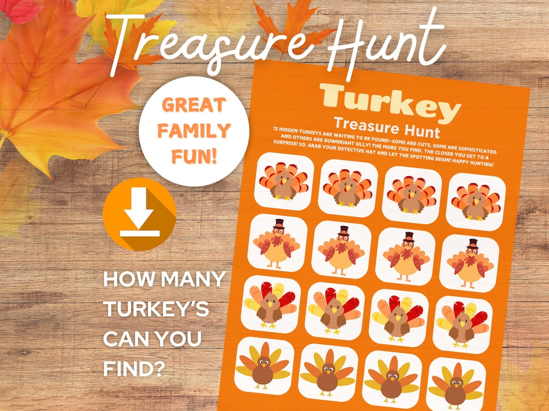 Turkey Hunt Game, Thanksgiving Treasure Hunt, Thanksgiving Scavenger ...