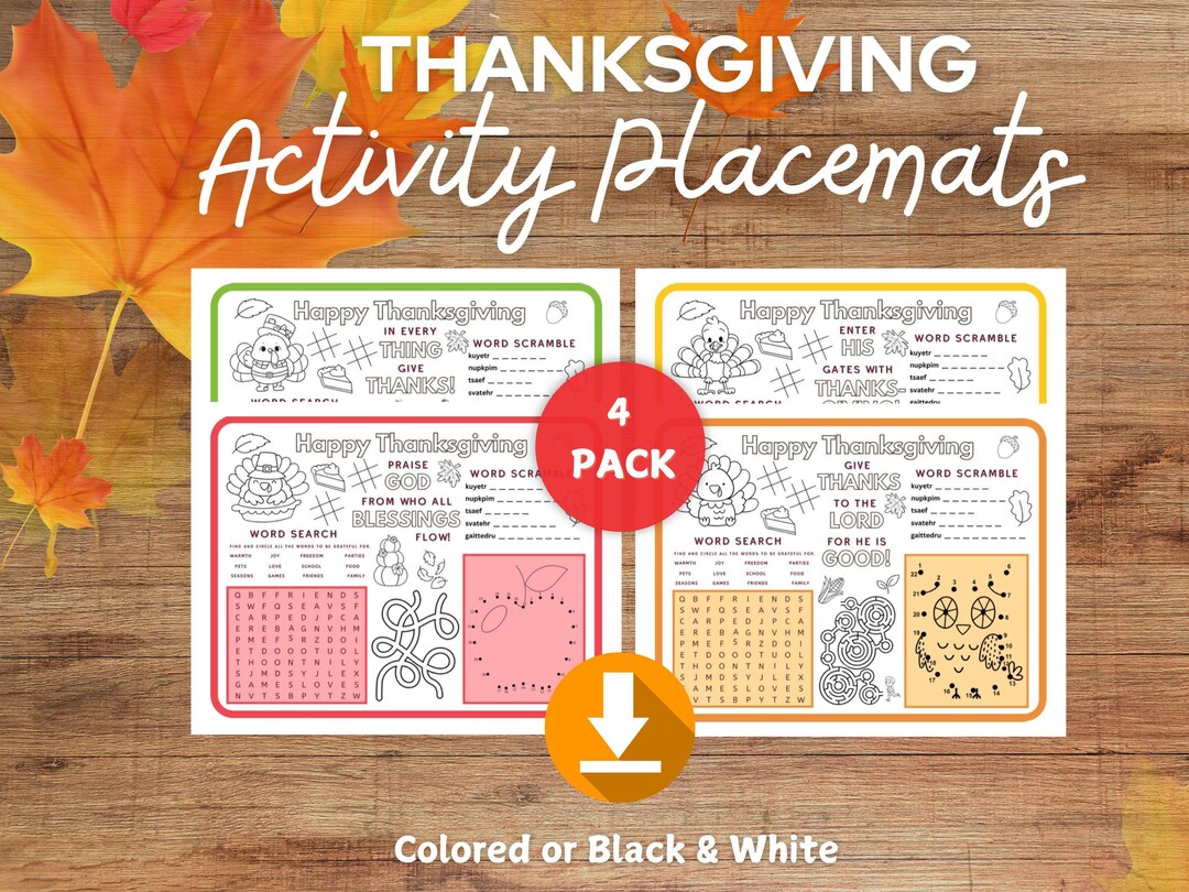 Thanksgiving Activity Placemats, Coloring Pages (digital Download) - Etsy