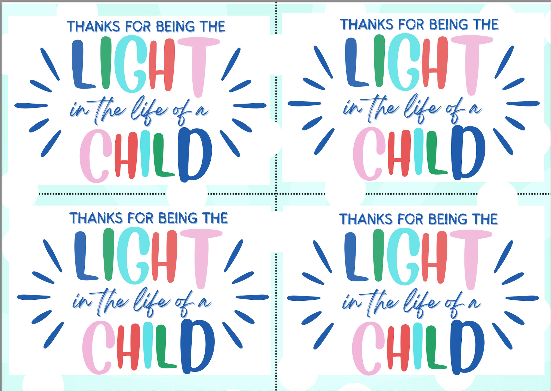 Teacher Appreciation Gift Tags, Thanks for Being the Light in the Life ...