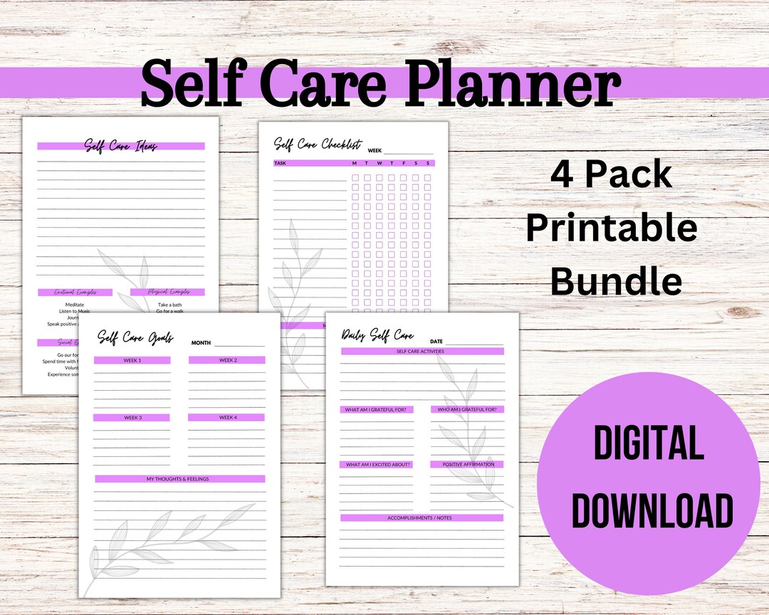 Self Care Planner Checklist for Well Being, Self-love Daily Health and ...