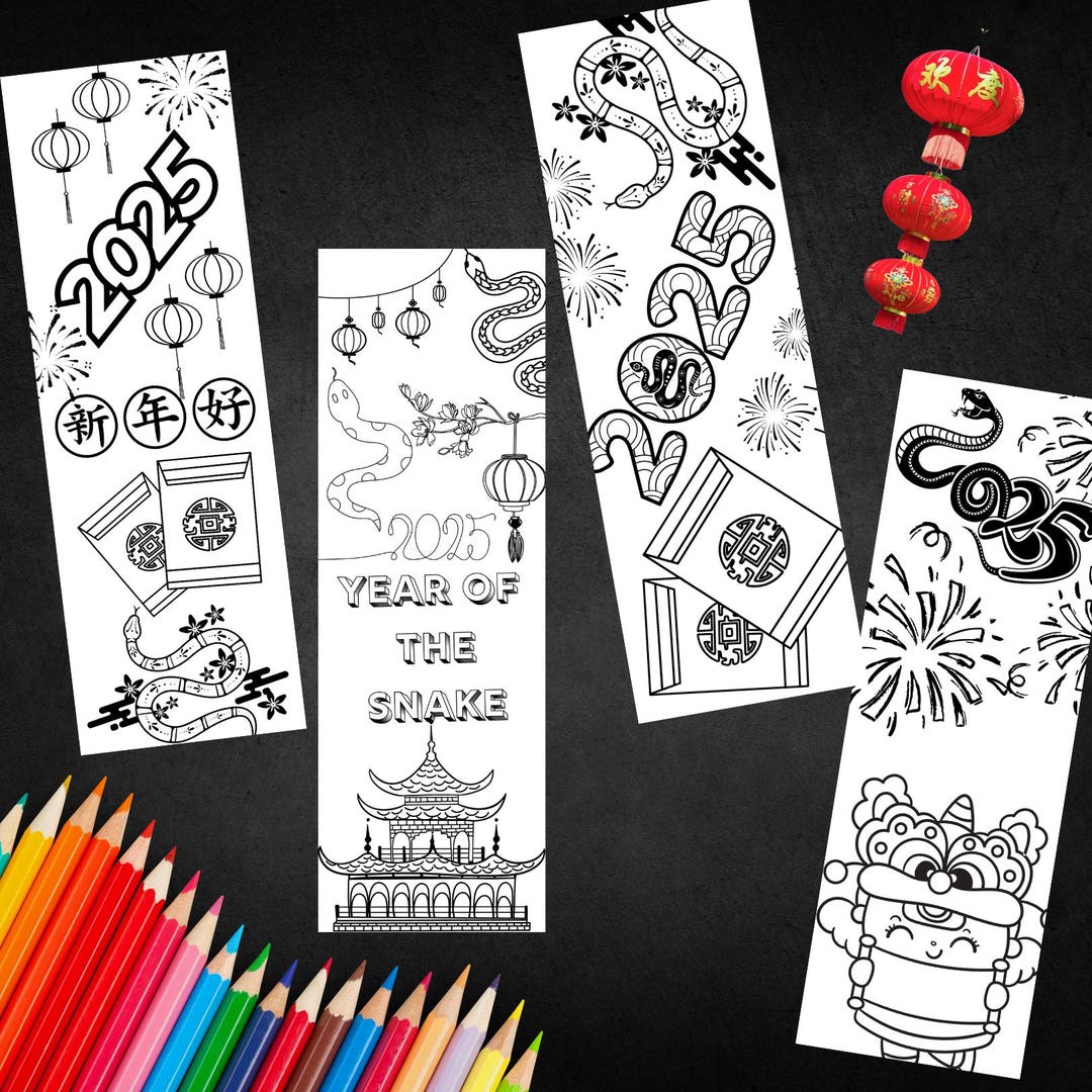 Year of the Snake Coloring Digital Bookmarks, Digital Download ...