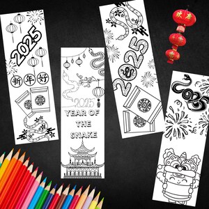 Year of the Snake Coloring Digital Bookmarks, Digital Download ...