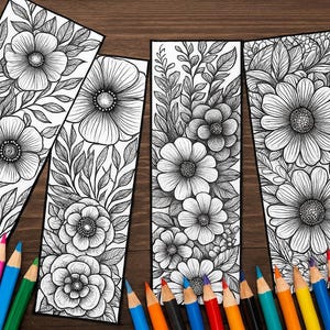 Printable Floral Coloring Bookmarks: DIY Bookish Gift (digital Download ...