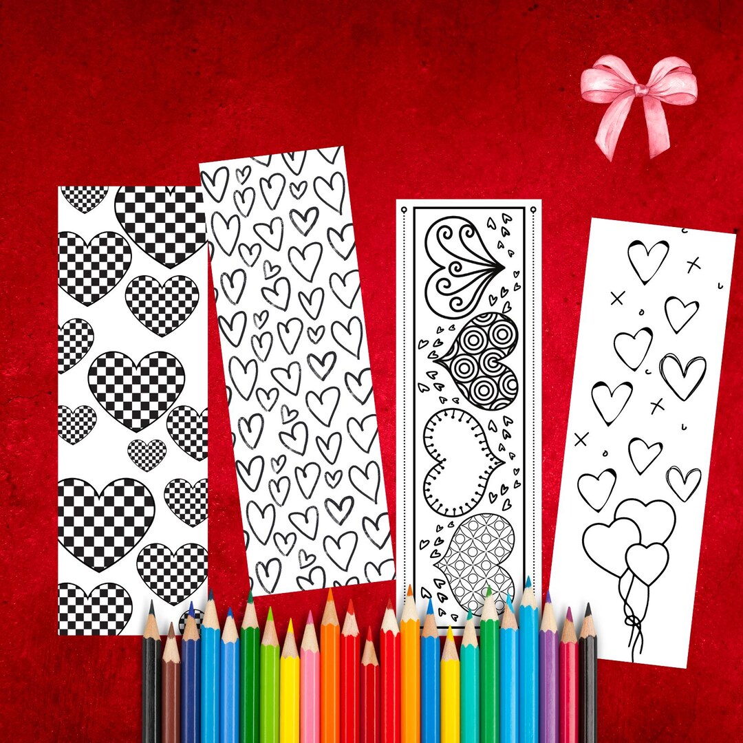 Original Valentine's Coloring Bookmarks, Digital Download Bookmarks ...