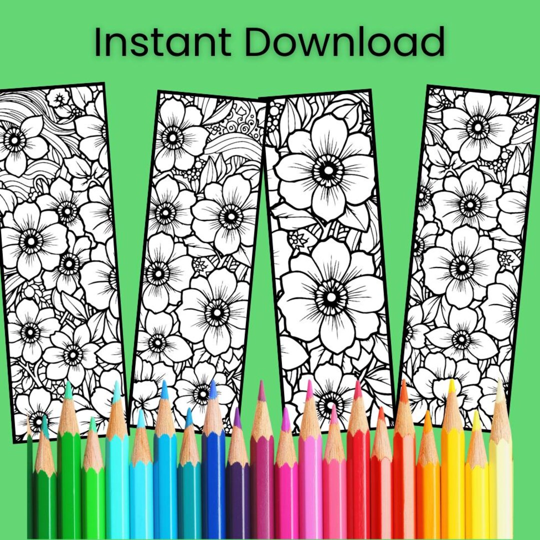 Floral Coloring Book Style Bookmarks – Black & White Botanical Line Art ...