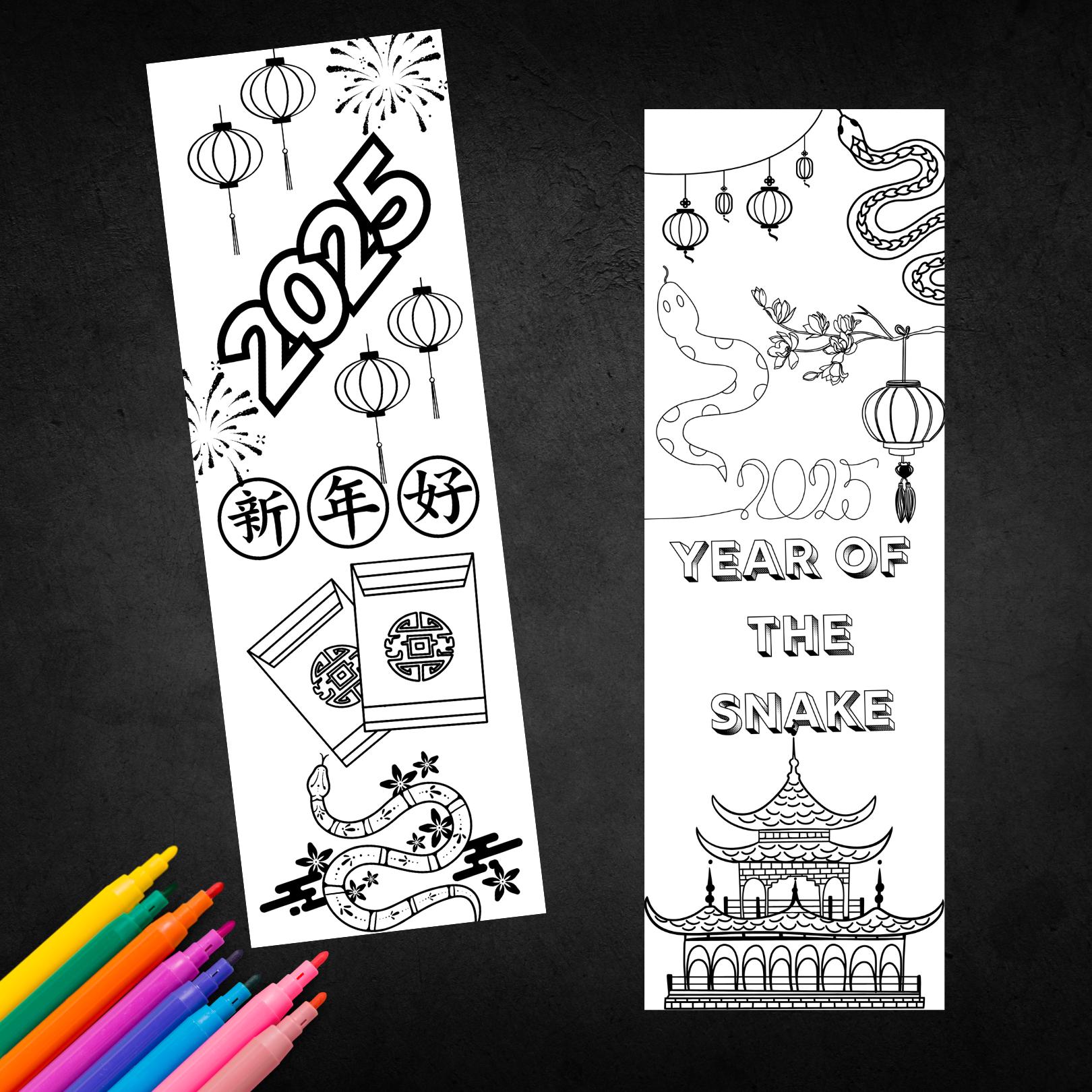 Year of the Snake Coloring Digital Bookmarks, Digital Download ...