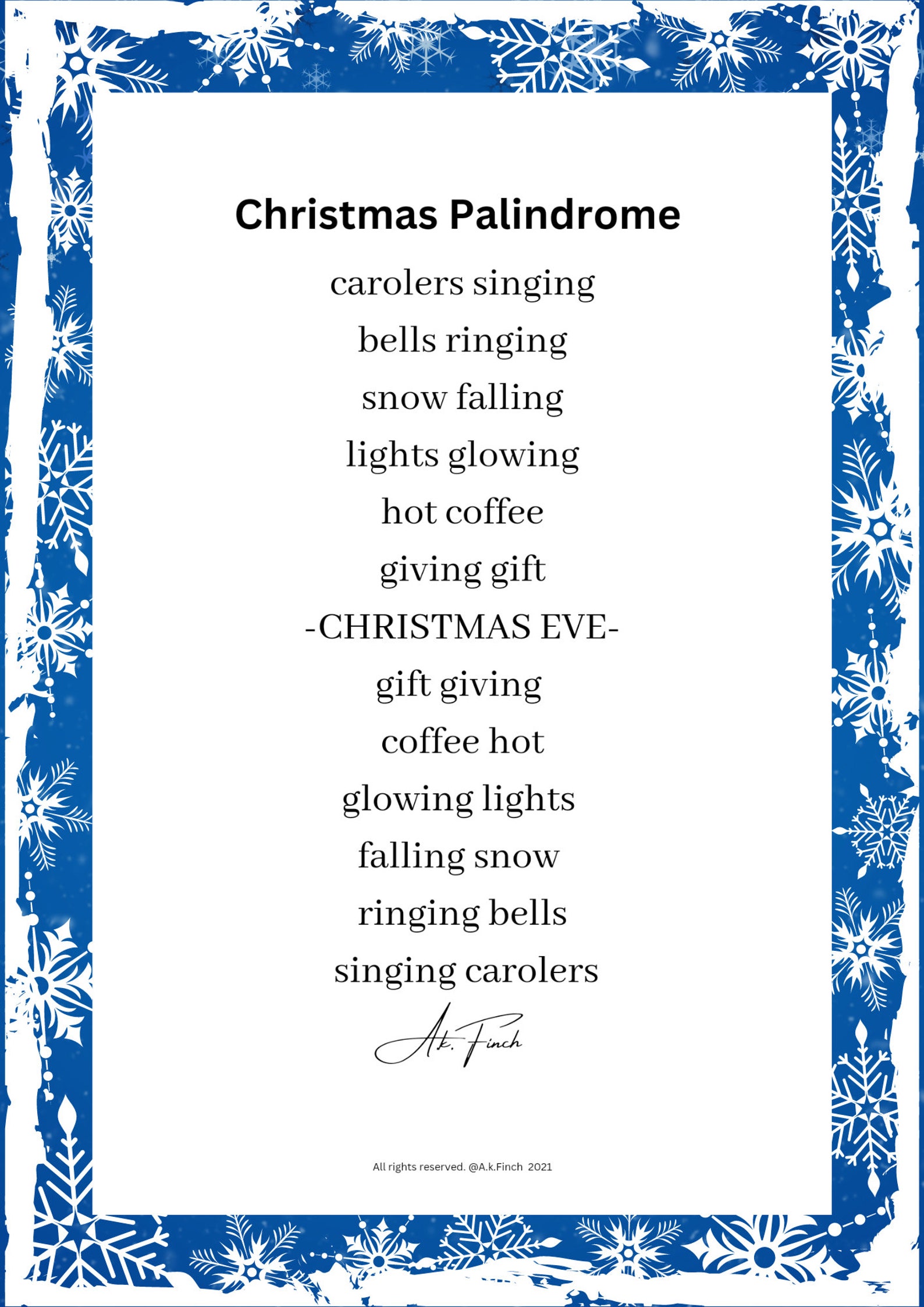 Christmas Palindrome Poem Christmas Poem Original Christmas Poem ...