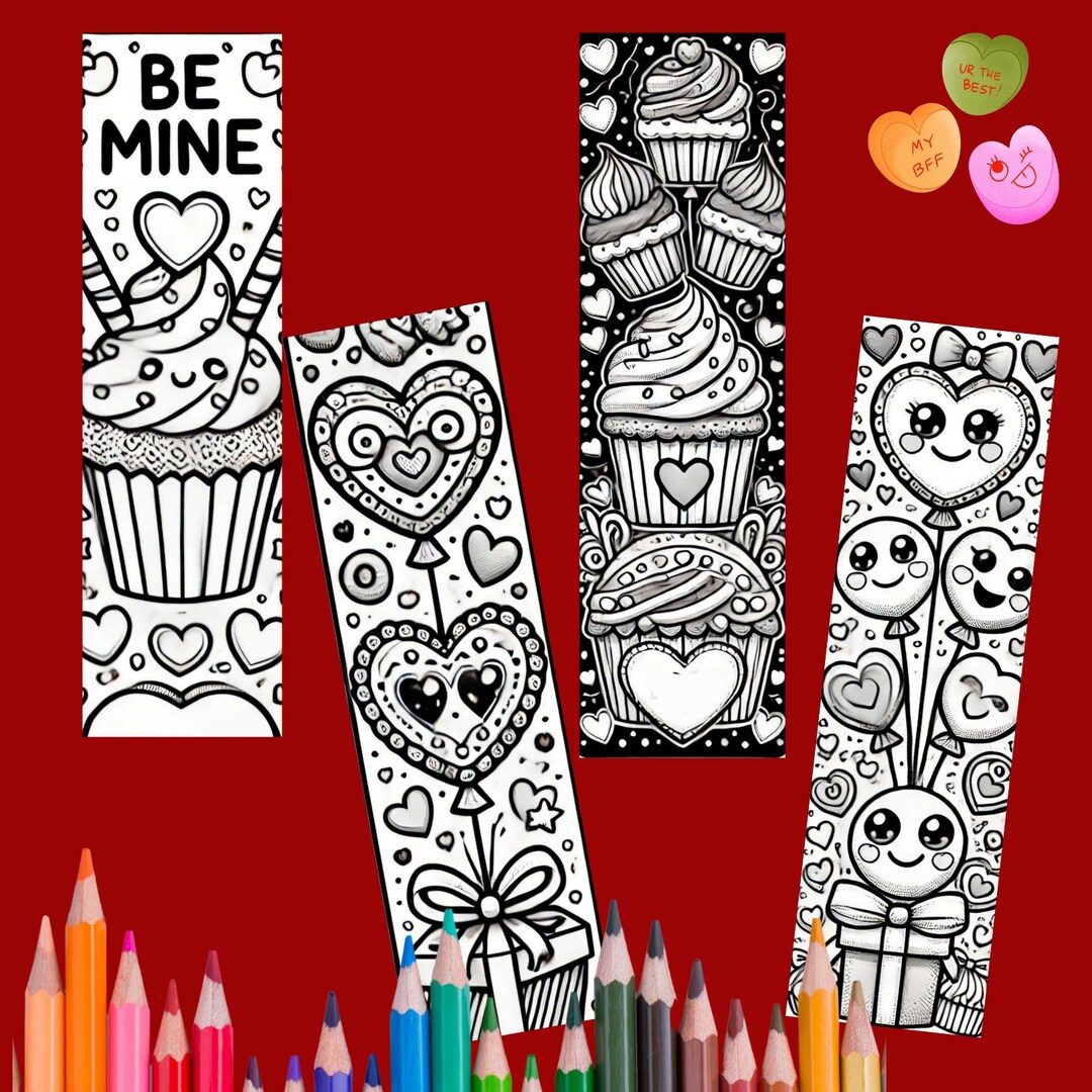 Valentines Coloring Bookmarks, Coloring Bookmarks, Custom Bookmarks ...