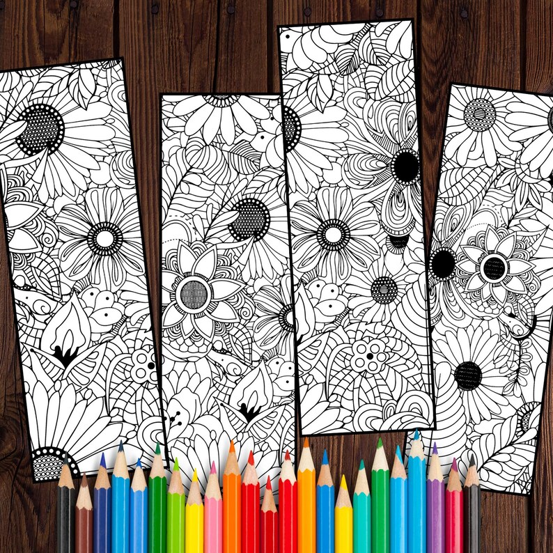 Floral Coloring Bookmarks – Printable Flower Bookmarks for Adults ...