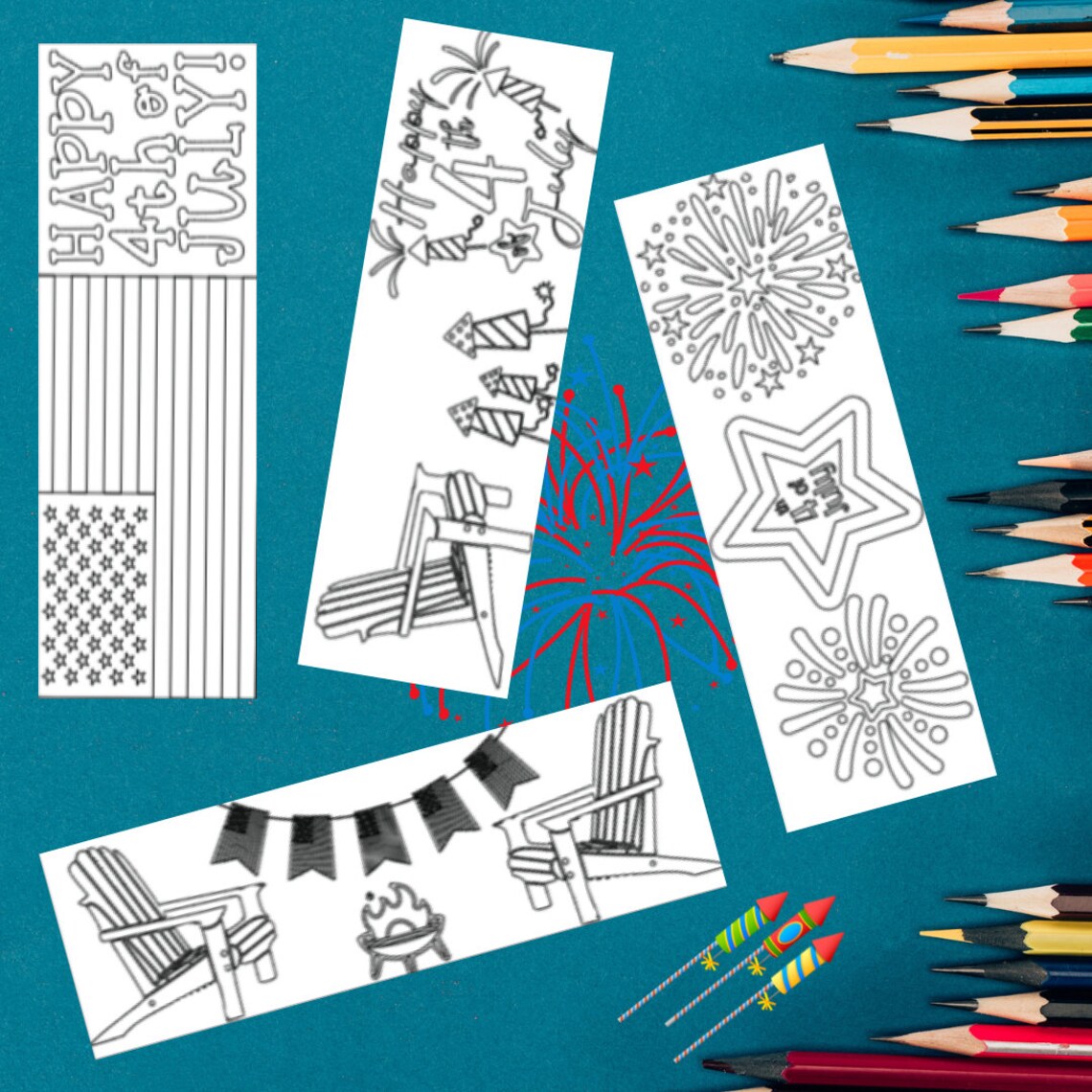 4th of July Coloring Bookmarks | Coloring Bookmarks | Fourth of July ...