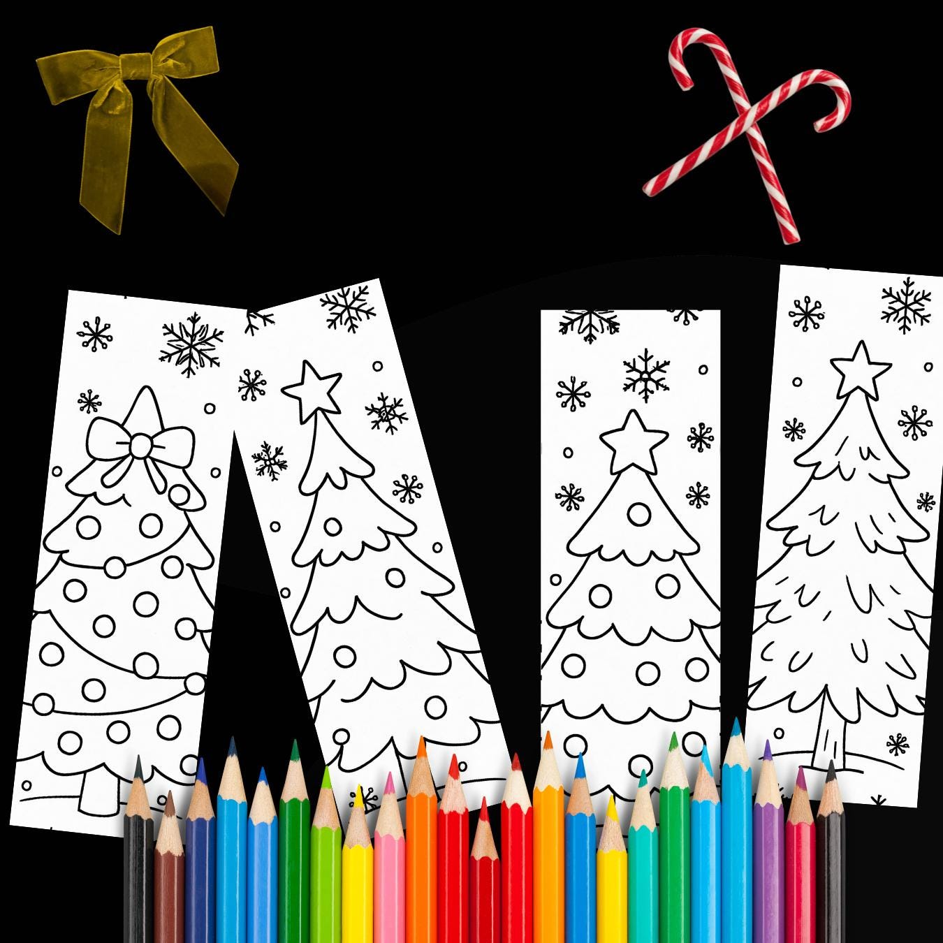 Christmas Coloring Bookmarks Printable, Christmas Craft, Holiday ...