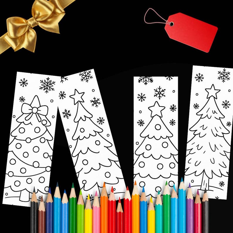 Christmas Coloring Bookmarks Printable, Christmas Craft, Holiday ...