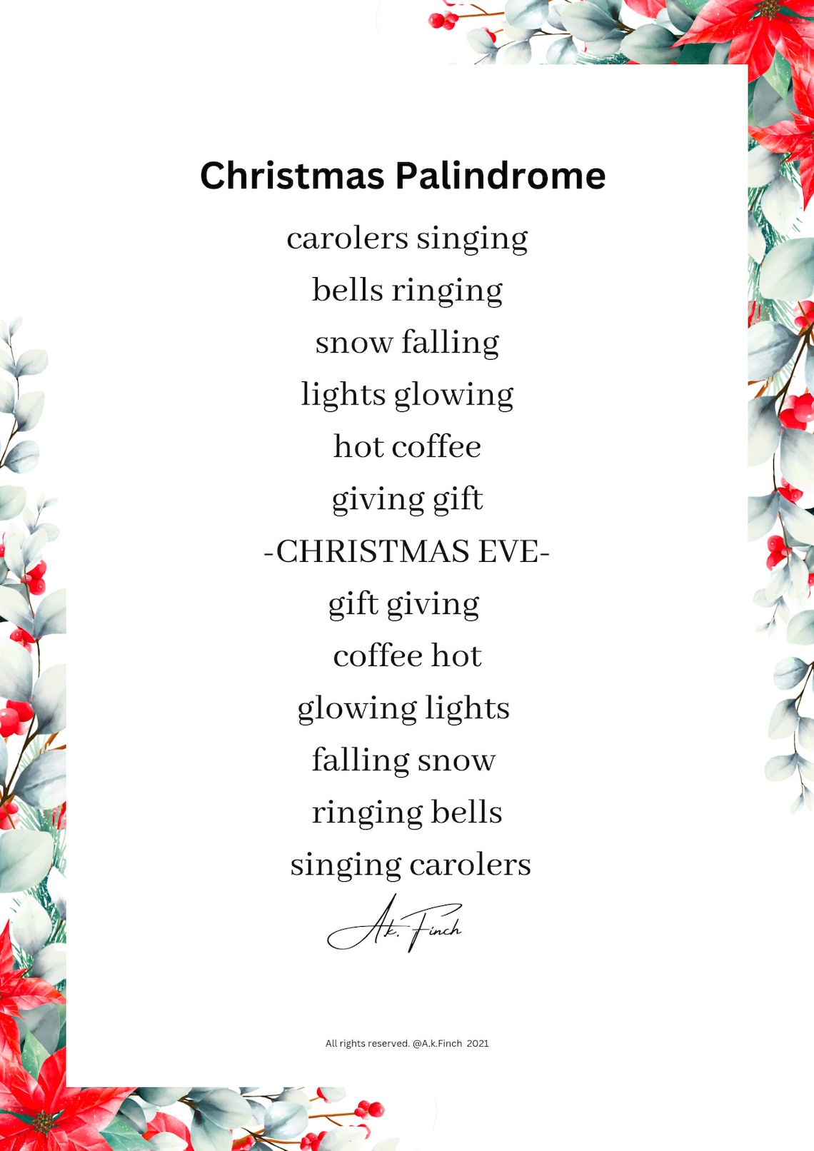 Christmas Palindrome Poem Christmas Poem Original Christmas Poem ...