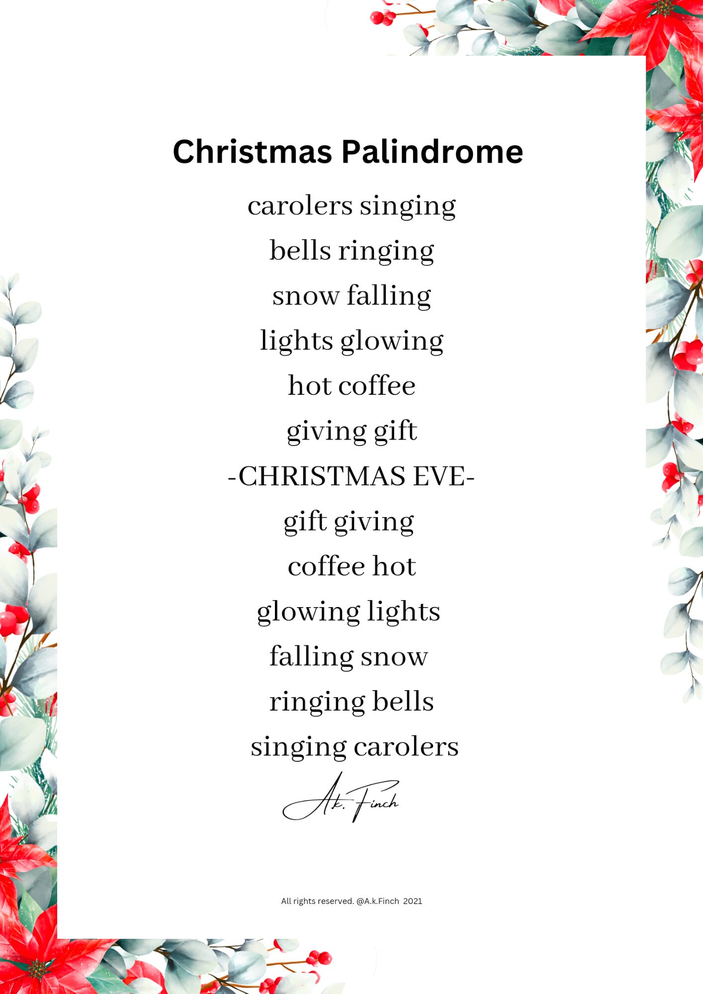 Christmas Palindrome Poem Christmas Poem Original Christmas Poem ...