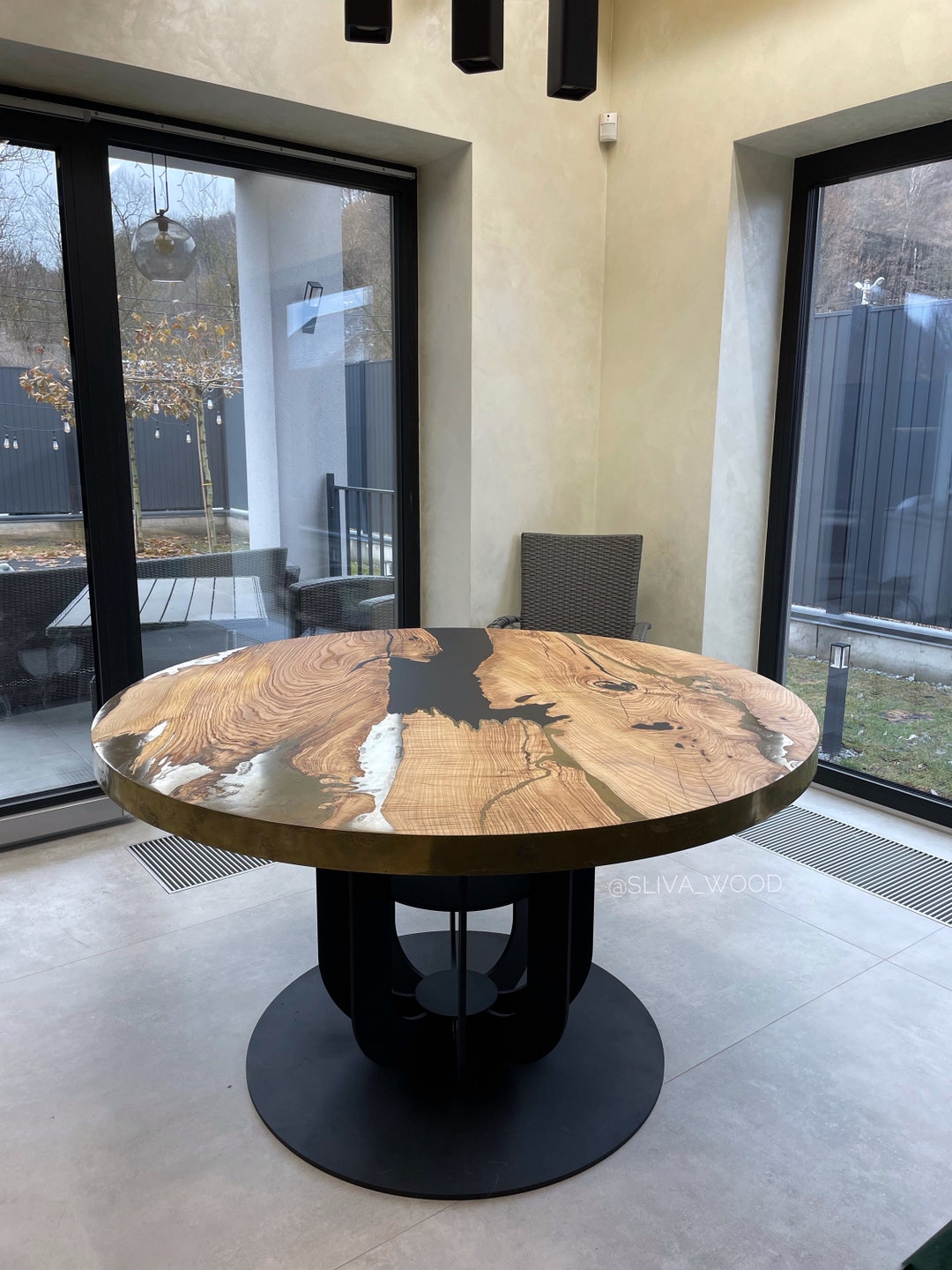 Ash Brass Dining Table. Ash Table. Wooden Table. Slab Table. Sliva Wood ...