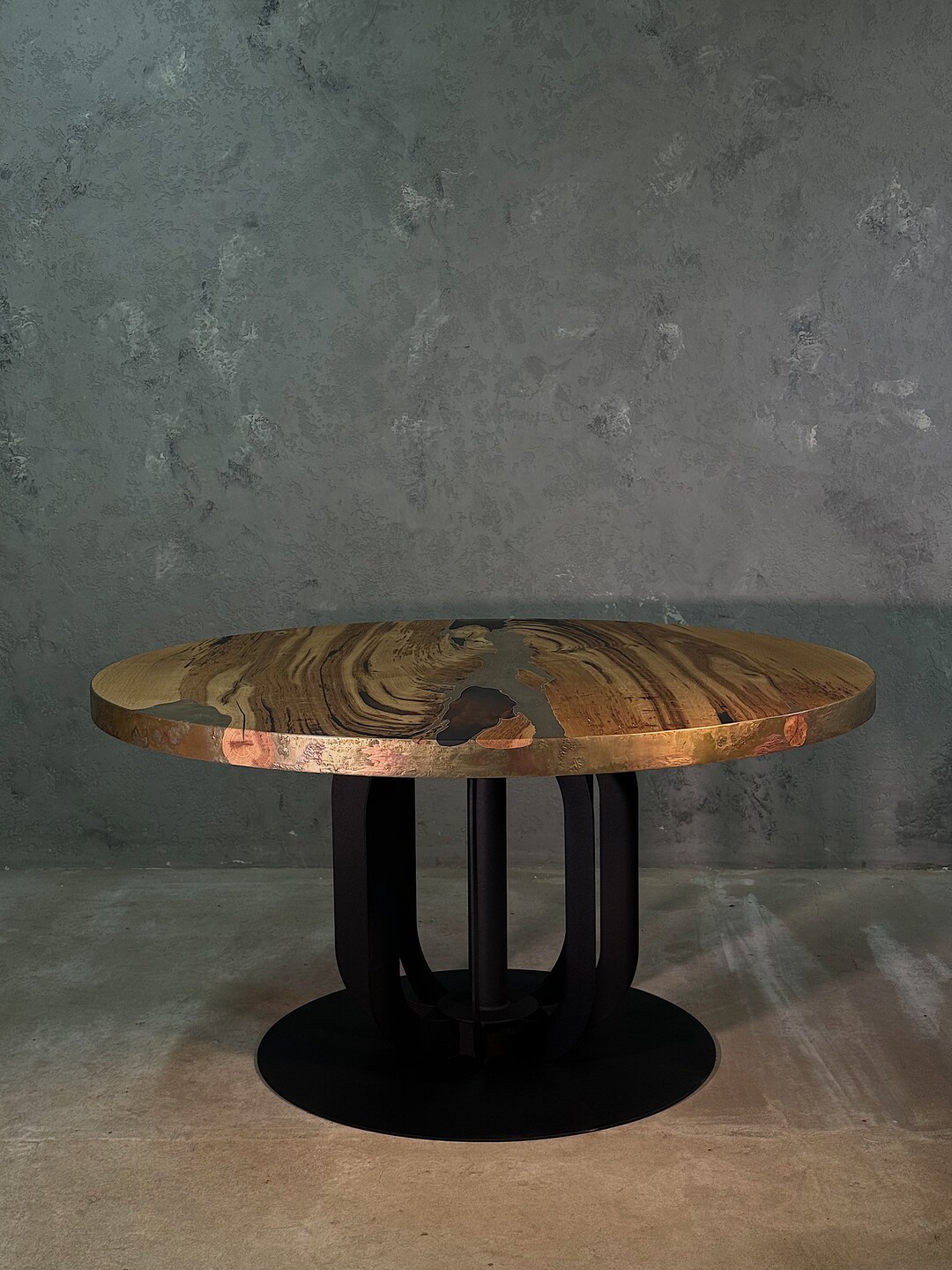 Oak Brass Copper Dining Table. Africa Table. Oak Table. Slab Table ...