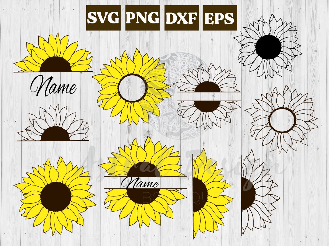 Sunflower SVG Layered Split Monogram Bundle, Cut Files for Cricut ...