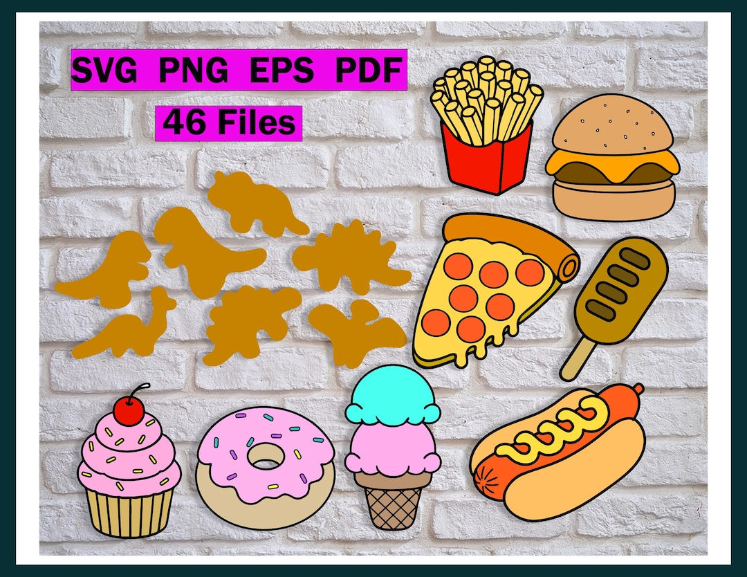 Junk Food SVG PNG Bundle | Dino Nuggets, Cheeseburger, Fries, Hotdog ...
