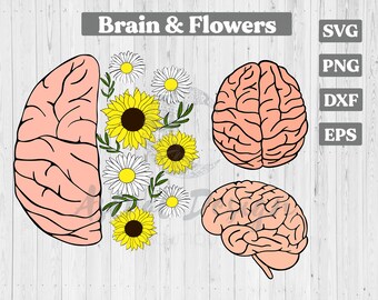 Brain and Flowers Svg - Etsy